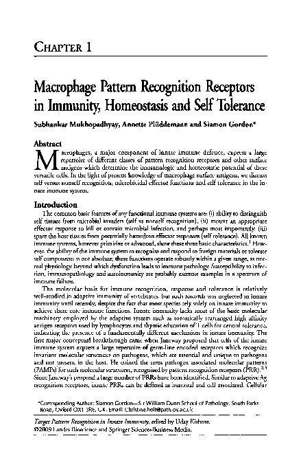 (PDF) Macrophage pattern recognition receptors in immunity, homeostasis and self tolerance ...