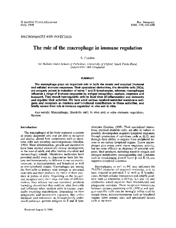 (PDF) The role of the macrophage in immune regulation