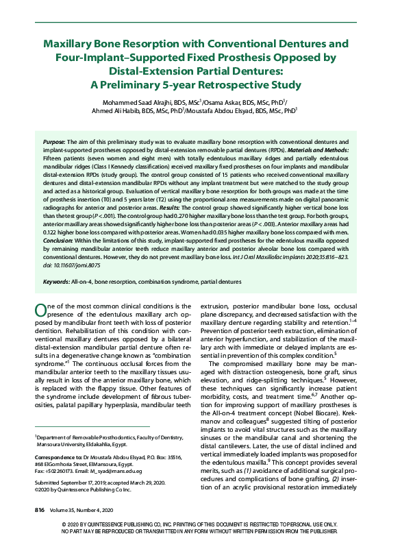 (PDF) Maxillary Bone Resorption with Conventional Dentures and Four ...
