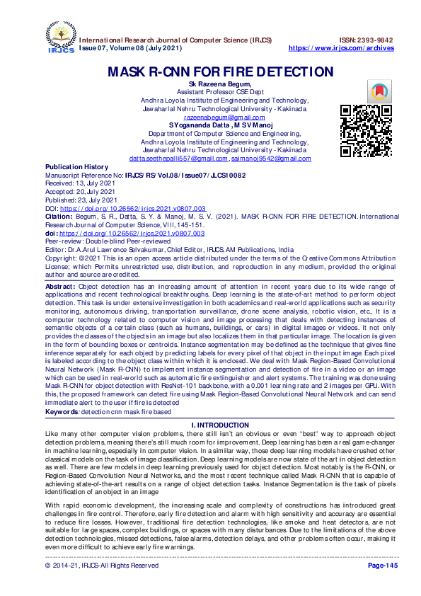 (PDF) MASK R-CNN FOR FIRE DETECTION