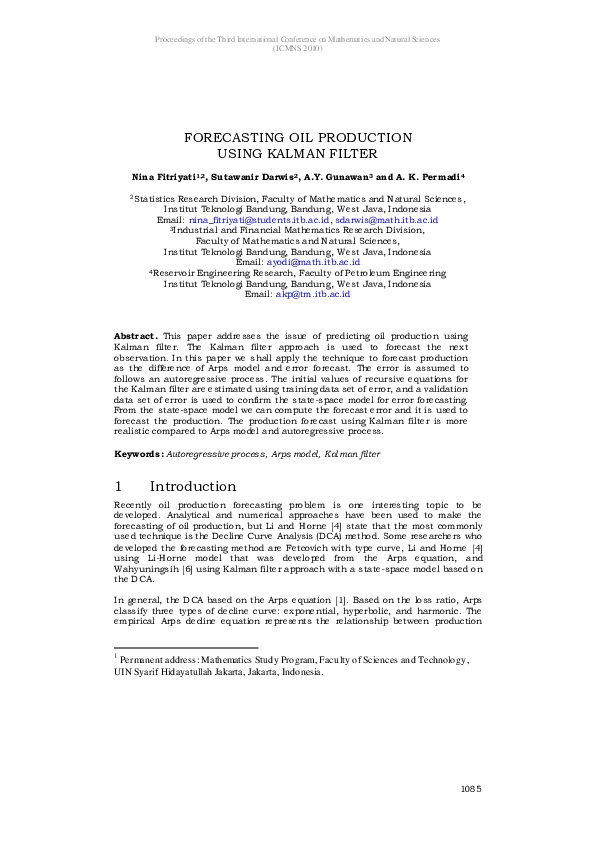 (PDF) Forecasting Oil Production Using Kalman Filter