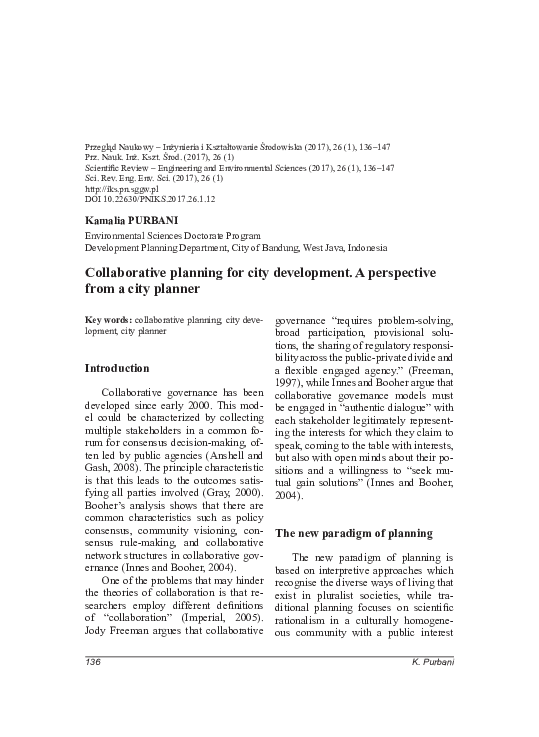 (PDF) Collaborative planning for city development. A perspective from a city planner