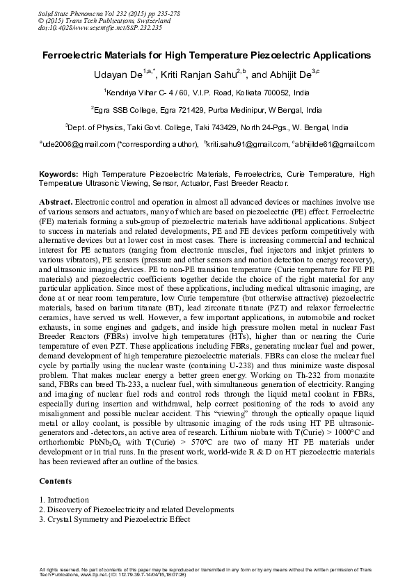 (PDF) Ferroelectric Materials for High Temperature Piezoelectric Applications