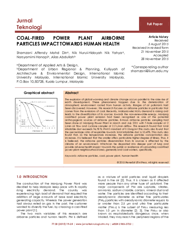 (PDF) Coal-Fired Power Plant Airborne Particles Impact Towards Human Health