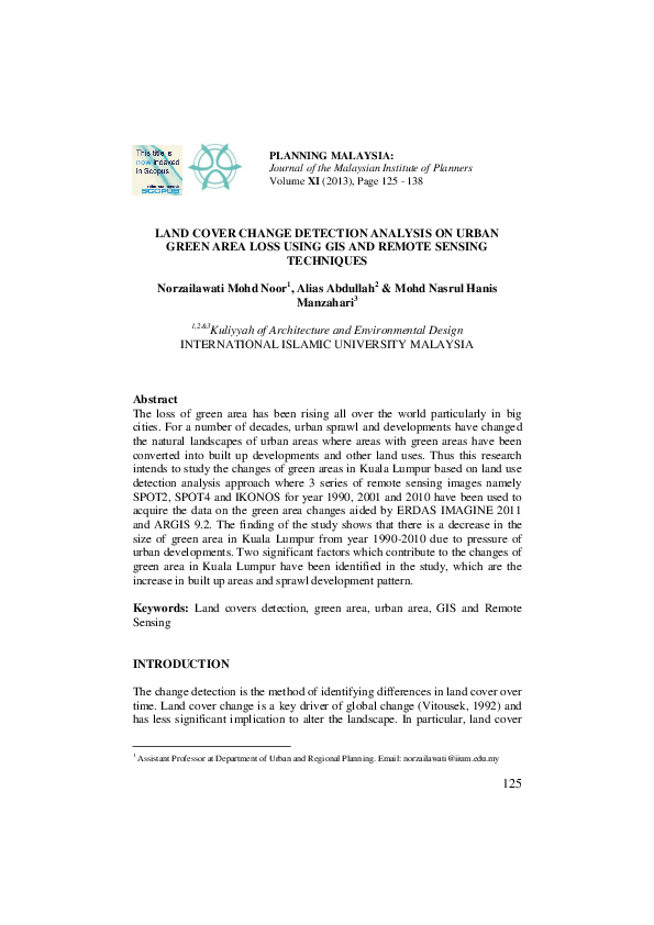 (PDF) Land Cover Change Detection Analysis on Urban Green Area Loss Using Gis and Remote Sensing ...