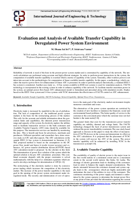 (PDF) Evaluation and Analysis of Available Transfer Capability in ...