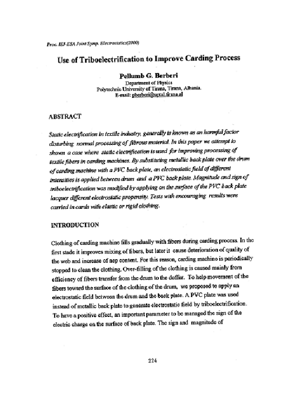 (PDF) Use of triboelectrification to improve carding process