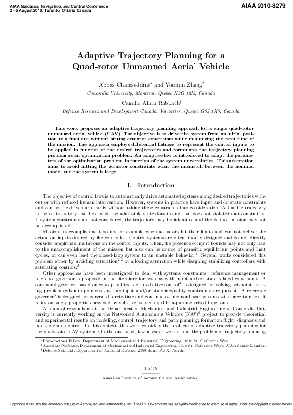 (PDF) Adaptive Trajectory Planning for a Quad-rotor Unmanned Aerial ... (PDF) Adaptive Trajectory Planning for a Quad-rotor Unmanned Aerial ...