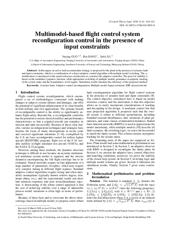 (PDF) Multimodel-based flight control system reconfiguration control in the presence of input ...