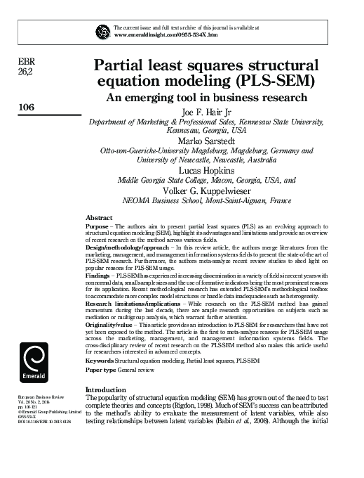 Pdf Partial Least Squares Structural Equation Modeling Pls Sem An