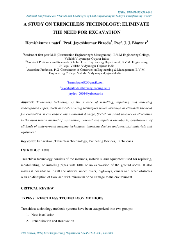(PDF) A Study on Trenchless Technology: Eliminate the Need for Excavation