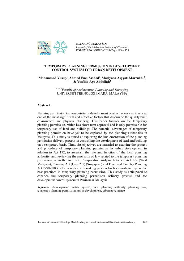 (PDF) Temporary Planning Permission in Development Control System for ...