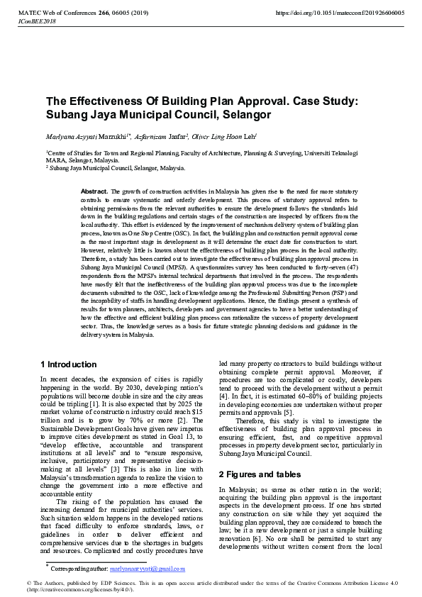 (PDF) The Effectiveness Of Building Plan Approval. Case Study: Subang ...