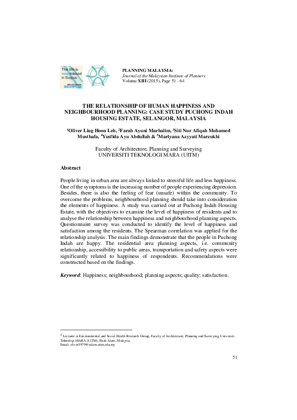 (PDF) The Relationship of Human Happiness and Neighbourhood Planning ...