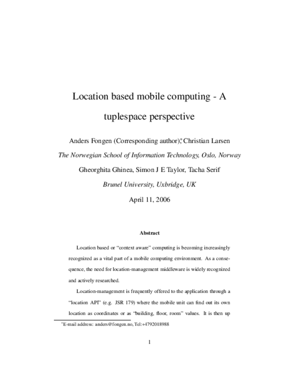 (PDF) Location Based Mobile Computing–A Tuplespace Perspective