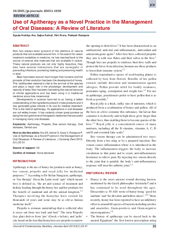 (PDF) Use of Apitherapy as a Novel Practice in the Management of Oral ...