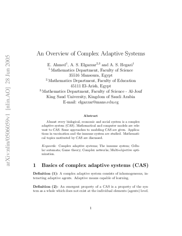 (PDF) An Overview of Complex adaptive systems