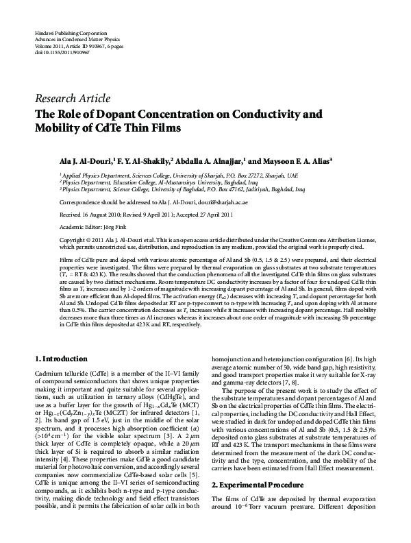 (PDF) The Role of Dopant Concentration on Conductivity and Mobility of ...