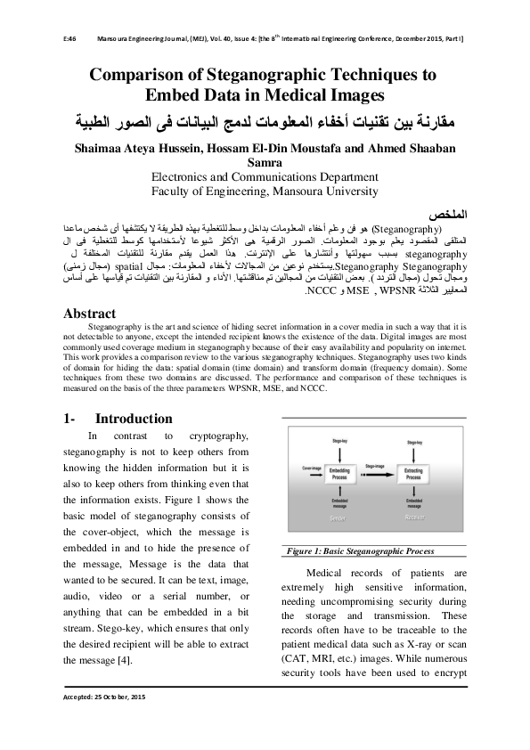 (PDF) Comparison of Steganographic Techniques to Embed Data in Medical Images