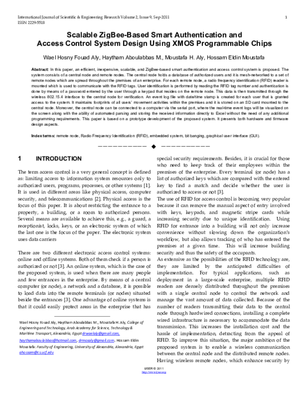 Pdf Scalable Zigbee Based Smart Authentication And Access Control