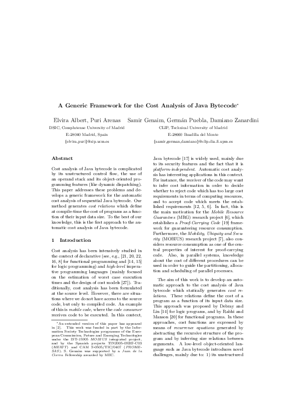 Pdf Automated Cost Analysis Of Java Bytecode