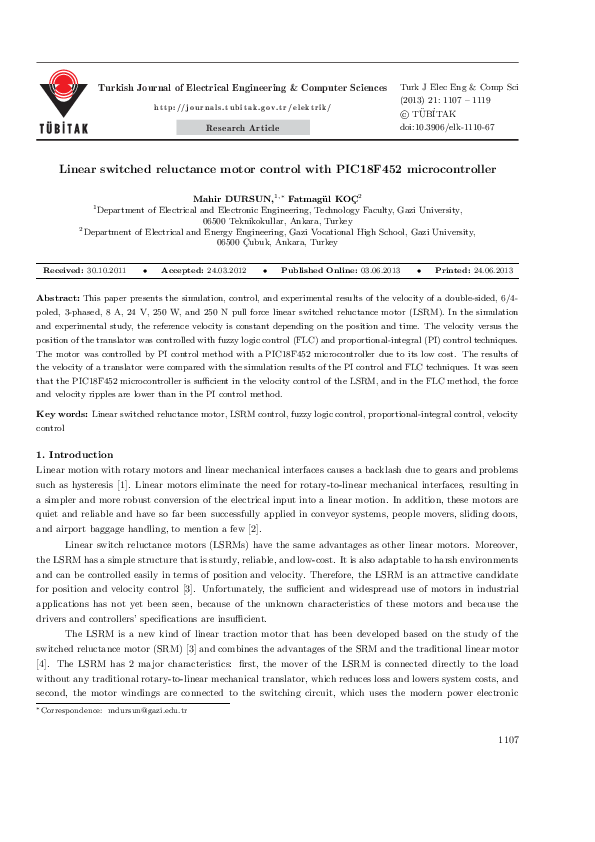 (PDF) Linear switched reluctance motor control with PIC18F452 microcontroller