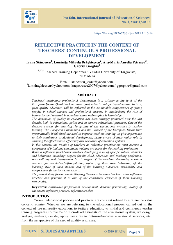 (PDF) Reflective Practice in the Context of Teachers` Continuous ...