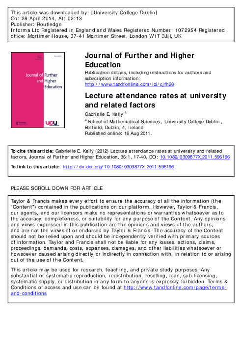 (PDF) Lecture attendance rates at university and related factors