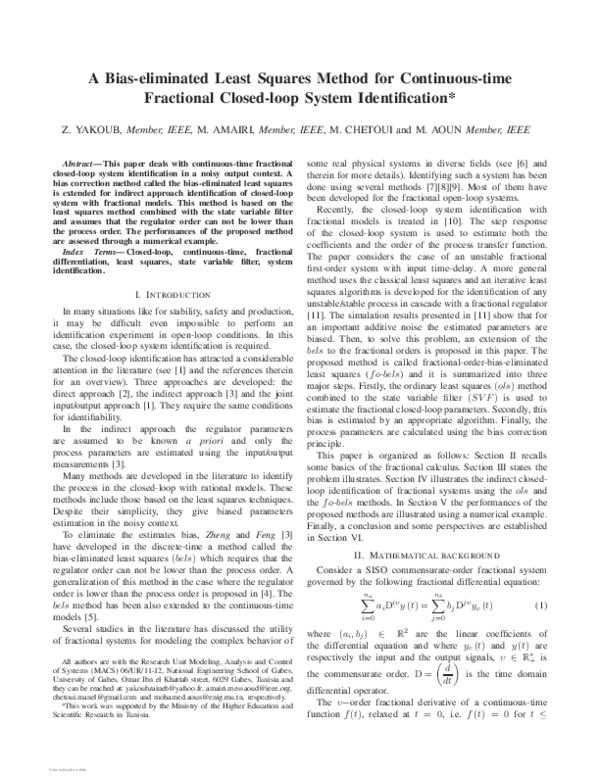 (PDF) A bias-eliminated least-squares method for continuous-time model identification of closed ...