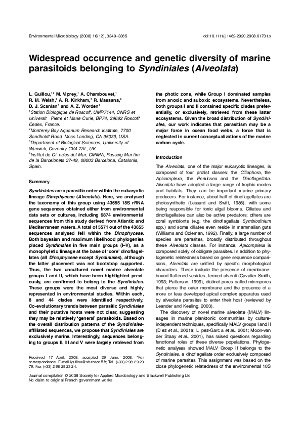 (PDF) Widespread occurrence and genetic diversity of marine parasitoids ...