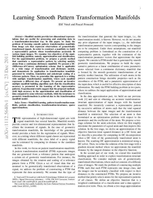 (PDF) Learning Smooth Pattern Transformation Manifolds