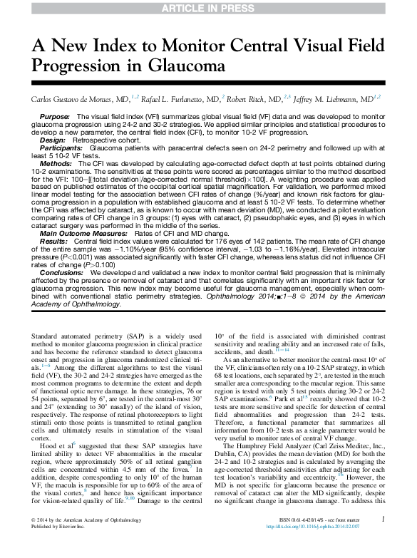 (PDF) A New Index to Monitor Central Visual Field Progression in Glaucoma