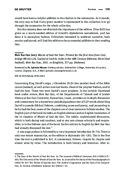 (PDF) Meir Bar-Ilan (ed.): Words of Gad the Seer: Printed for the first ...