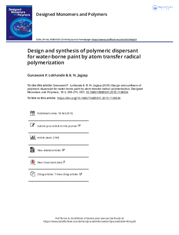 (PDF) Design and synthesis of polymeric dispersant for water-borne ...