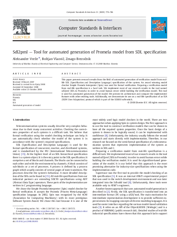 (PDF) Sdl2pml — Tool for automated generation of Promela model from SDL ...