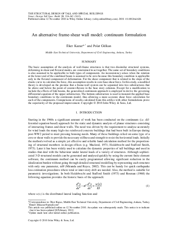 (PDF) An alternative frame-shear wall model: continuum formulation