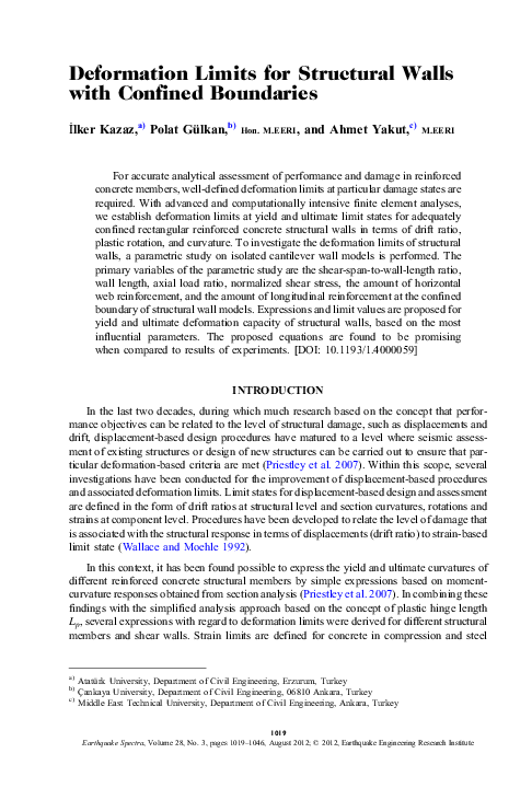 (PDF) Deformation Limits for Structural Walls with Confined Boundaries