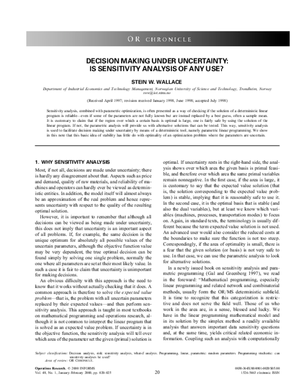 (PDF) Decision Making Under Uncertainty: Is Sensitivity Analysis of Any ...