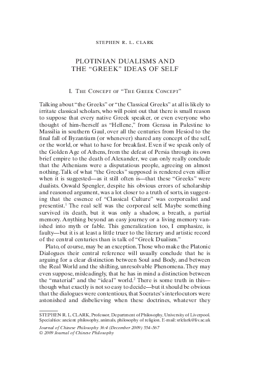 (PDF) Plotinian Dualisms and the “Greek” Ideas of Self