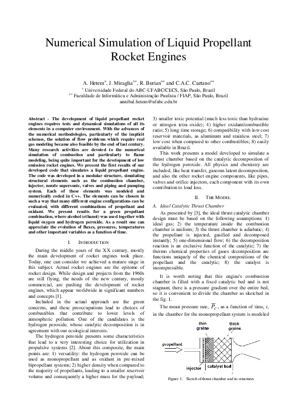 (PDF) Numerical simulation of liquid propellant rocket engines