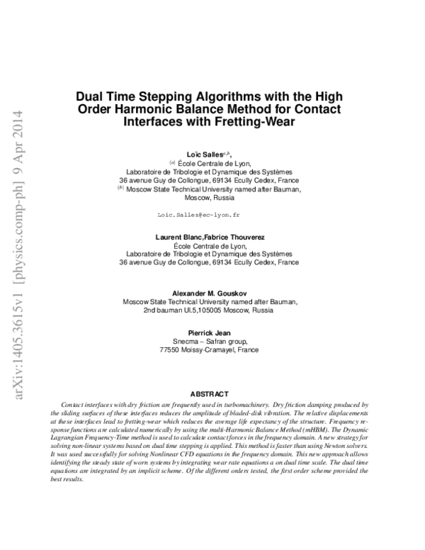 (PDF) Dual Time Stepping Algorithms With the High Order Harmonic ...