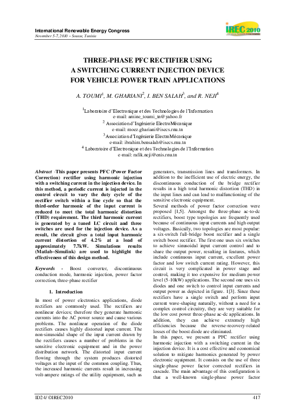 (PDF) Three-Phase PFC Rectifier Using a Switching Current Injection ...