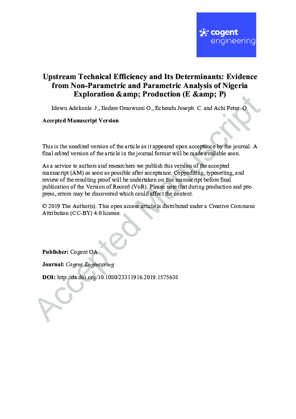 (PDF) Upstream Technical Efficiency and Its Determinants: Evidence from ...