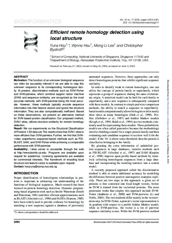 (PDF) Efficient remote homology detection using local structure