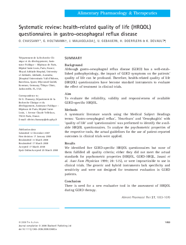 (PDF) Systematic review: health-related quality of life (HRQOL) questionnaires in gastro ...