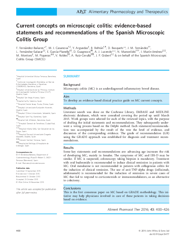 (PDF) Current concepts on microscopic colitis: evidence-based ...