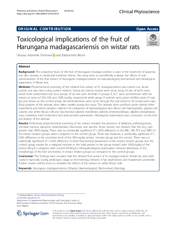 (PDF) Toxicological implications of the fruit of Harungana ...