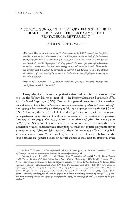 (PDF) A Comparison of the Text of Genesis in Three Traditions ...