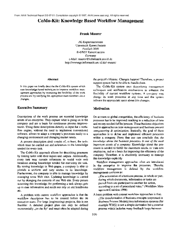 (PDF) CoMo-Kit: Knowledge Based Workflow Management