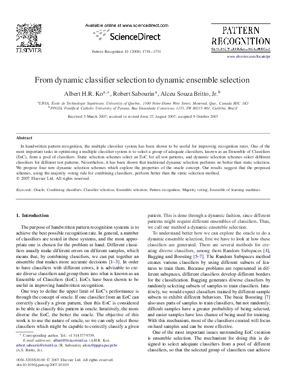 Pdf From Dynamic Classifier Selection To Dynamic Ensemble Selection